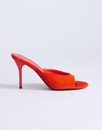 Topshop Nasim - Mules &agrave; talon haut en cuir v&eacute;ritable fa&ccedil;on poulain - Orange