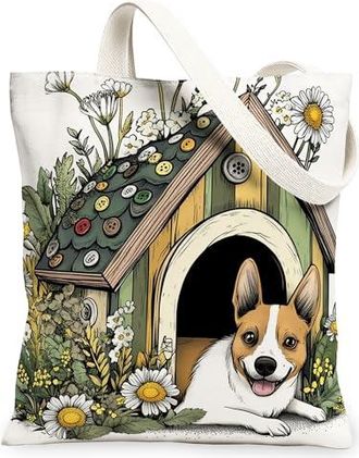 Generic Sac fourre-tout en toile motif chien Basenji printemps 33 x 38,1 cm, niche amusante pour chiot, sac d&eacute;picerie r&eacute;utilisable, sac d&eacute;picerie pour femme, 
