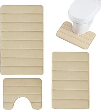 Generic Uozonit Lot de 3 tapis de salle de bain antidérapants en forme de U - Tapis de sol en éponge douce et absorbant - Lavable