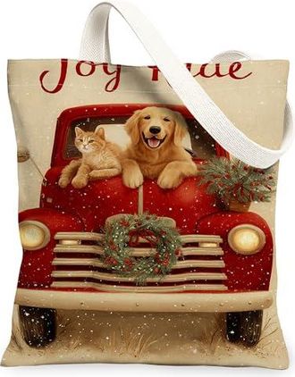 Generic Sacs fourre-tout en toile motif animaux joyeux, sacs d&eacute;picerie r&eacute;utilisables, vintage, l&eacute;gers, lavables, beige, 13x15 Inch