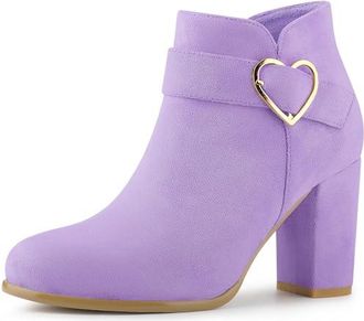 Allegra K Bottines à talons épais avec fermeture éclair latérale pour femme, violet, 37.5 EU