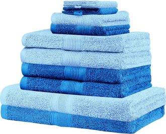 NatureMark 10tlg. Frottier Handtuch-Set Verschiedene Größen in Premium Qualität (10 TLG. Frottier Set, Royal/Hellblau)