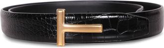 Tom Ford Homme, Accessoires, Noir, Taille: 110 CM Reversible Crocodile Leather Belt