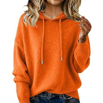 Generic Pull à capuche confortable à manches longues pour femme, pull à capuche léger et doux pour lautomne et lhiver, Orange, XXL