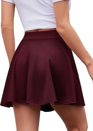 Dresstells Mini-jupe trap&egrave;ze pliss&eacute;e pour femme, forme &eacute;vas&eacute;e, style basique, polyvalente et extensible, bordeaux, XX-Large
