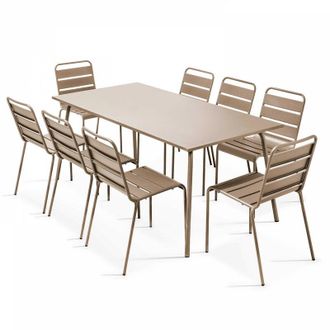 Oviala Ensemble table de jardin et 8 chaises en m&eacute;tal taupe - Palavas