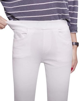 Minetom Leggings Damen Skinny Jeans High Waist Jeanshose Jogginghose Deinm Elastisch Stretch Hose mit Taschen Pants Fitnesshose Yogahose Streetwear B Weiß XL