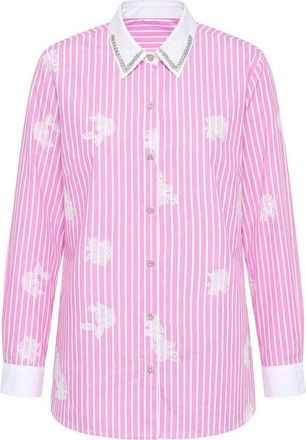 Miamoda Longbluse Streifenbluse Pailletten Stickdruck Langarm