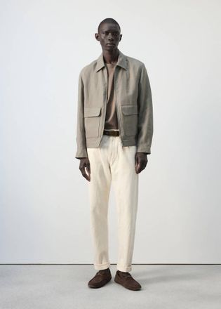 Mango Veste 100 % lin poches marron moyen - Homme - XXL - MANGO MAN