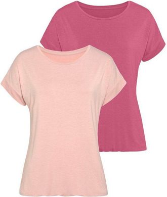 Vivance Kurzarmshirt mit Gummizug im Bund (2er-Pack) aus weichem Viskose-Stretch