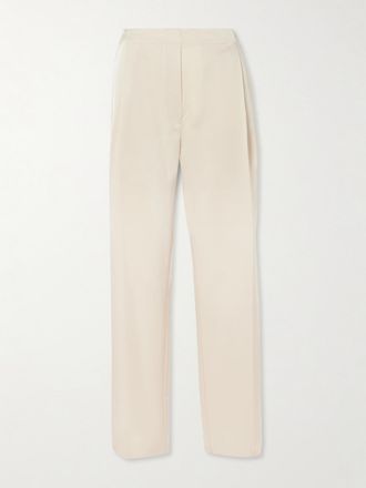 Leset Pantalon Droit En Satin &Agrave; Plis Barb - Cr&egrave;me