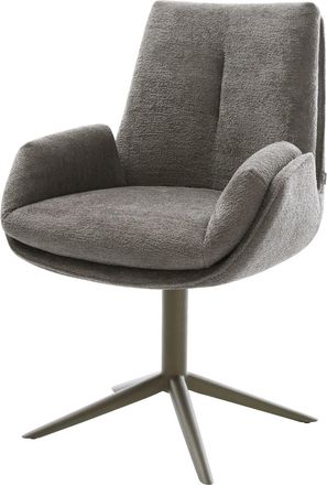 DELIFE Esszimmerstuhl Clea-Flex Fu&szlig;kreuz Effektfinish Titan Boucl&eacute; Soft Schlamm 360&deg; drehbar Wippfunktion