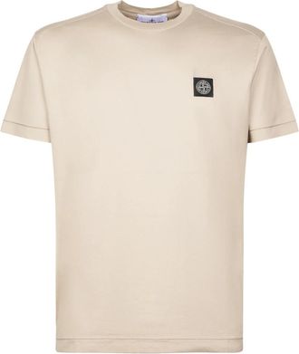 Stone Island Homme, Tops, Beige, Taille: XL T-shirt en jersey de coton 60/2 avec logo &eacute;cusson Slim Fit Stone Island