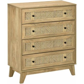 HOMCOM Homcom - Commode 4 tiroirs style bohème chic cannage en rotin aspect bois de manguier
