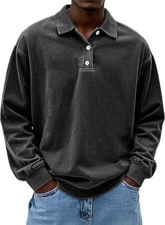 Generic Sweat &agrave; col montant pour homme - Polo &agrave; manches longues - Chemise de golf boutonn&eacute;e - Style vintage - Couleur d&eacute;lav&eacute;e - Pour homme - Hauts de sport d&eacute;