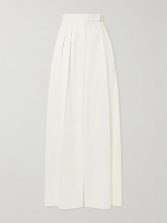 Max Mara Pantalon Large En Coton &Agrave; Plis Chenzia - Blanc