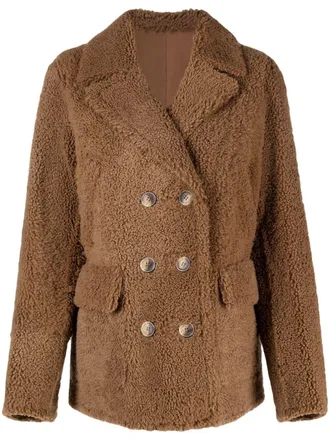 Yves Salomon veste croisée en peau lainée - Marron