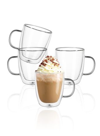 Sweese Doppelwandige Kaffeetassen - 354 ml, klare Kaffeetassen, Glas, 4er-Set, perfekt f&uuml;r Cappuccino, Latte, Americano, Teebeutel, Getr&auml;nke