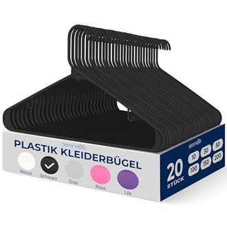 SereneLife Kleiderb&uuml;gel Kunststoff Schwarz, 20er Set, B&uuml;gel rutschfest und Platzsparend, Clothes Hangers mit Einkerbungen im Schulterbereich f&uuml;r Anz&uuml;ge, Hemden u