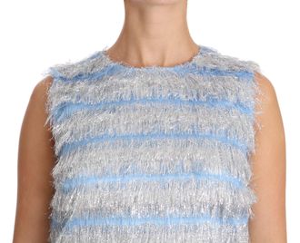 Dolce & Gabbana Womens Fringed Silk-Blend Shift Dress Blue