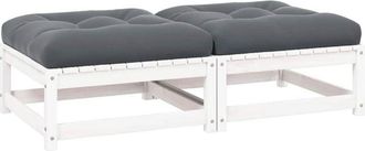 vidaXL Garten-Fu&szlig;hocker mit Kissen 2 Stk. Wei&szlig; Massivholz Kiefer - Vidaxl