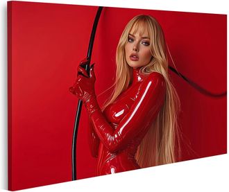 Islandburner Bild auf Leinwand Frau in rotem Latex auf rotem Hintergrund AB für Wohnzimmer Kunstliebhaber Bilder Wandbilder Poster
