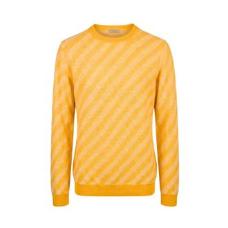 Malo Pullover mit Rundhalsausschnitt und diagonalem Streifenmuster - - Knitwear - Herren - Gelb - 3XL