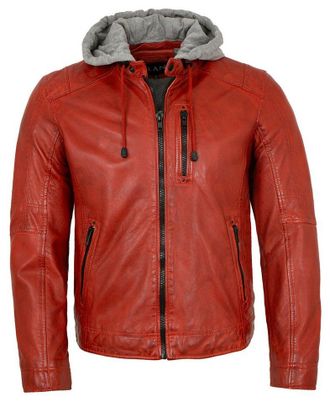 Jilani Lederjacke Harland-4 Jilani - Herren Lederjacke Kapuze Lammnappa rot-orange