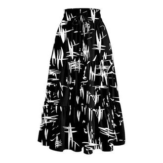 Generic Jupe longue pliss&eacute;e r&eacute;tro &eacute;lastique taille haute en forme de A pour femme Noir Business, gris fonc&eacute;, XXL