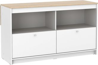 Vente-Unique K&uuml;cheninsel mit 2 T&uuml;ren und 2 F&auml;chern - Wei&szlig; & Eiche - TEKYNA