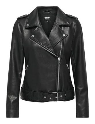 Only Faux Leather Biker Jacket Onlmille OTW Veste de Moto en Cuir synthétique, Noir, XL Femme