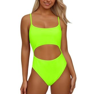 Generic Maillot de bain une pi&egrave;ce monokini &agrave; col rond et dentelle sur le devant et dos pour femme, Vert, XXL