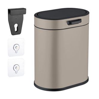 Relaxdays M&uuml;lleimer Wandmontage, 5 Liter, Einh&auml;ngen oder Kleben, Inneneimer, K&uuml;chenabfalleimer, Badm&uuml;lleimer, beige