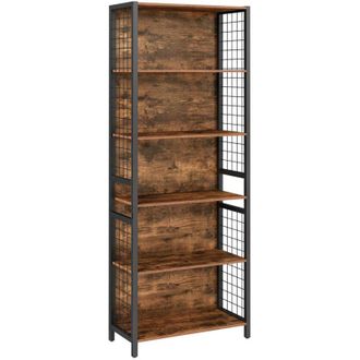 Vasagle Biblioth&egrave;que, &Eacute;tag&egrave;re &agrave; 6 Niveaux, Meuble de Rangement, 30 x 60 x 175,6 cm, avec 4 Crochets en S, pour Bureau, Salon, Cadre en Acier, Marron Rustique