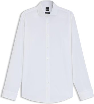BOSS Herren H-HANK-spread-DC-214 Slim-Fit Hemd aus elastischem Baumwoll-Twill Weiß 42