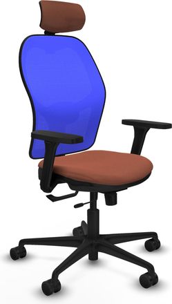 Piqueras y Crespo Ergonomischer Drehstuhl mit 3D-Armen, h&ouml;henverstellbare Lendenwirbelst&uuml;tze und h&ouml;henverstellbares Kopfteil, Blau/Braun