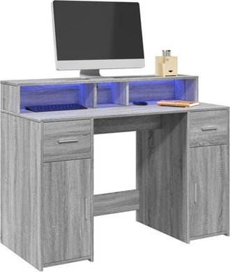 vidaXL Vidaxl - Bureau et lumi&egrave;res led sonoma gris 120x55x91cm bois ing&eacute;nierie