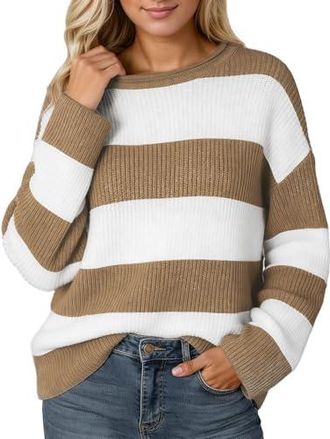 Generico Pull dhiver &eacute;l&eacute;gant pour femme en tricot &eacute;pais avec col rond et manches longues, kaki, XXL