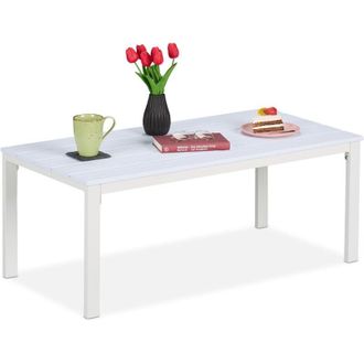 Relaxdays Relaxdays Table basse de jardin, r&eacute;sistante aux intemp&eacute;ries, aussi pour terrasse, balcon, 39x98x48 cm, blanche