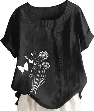 Generic Chemise Femme Coton et Lin T-Shirts &agrave; Manches Courtes Confortable Tee Shirt Femme Top Haut D&eacute;contract&eacute; Tunique Blouse Haut Chic et Elegant V&ecirc;tements I