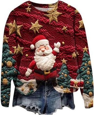 Generic 2025 Sweat de Noel Femme Pull Noel Rigolo Imprim&eacute; Hiver Pull No&euml;l Femme Drole Pullover De No&euml;l Femmes Moche Ugly Pulls Noels Rigolo Sweat Polaire Femm