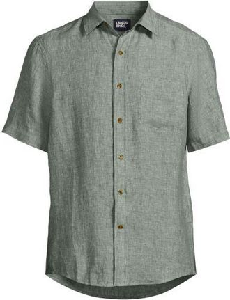 Lands End Leinenhemd mit kurzen Ärmeln, Classic Fit, Herren, Größe:56-58 regular, Grün, Leinen, by Lands End