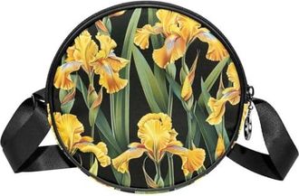 Generic Sac &agrave; bandouli&egrave;re Circle pour femme, motif fleurs diris jaunes, petit sac &agrave; bandouli&egrave;re avec fermeture &eacute;clair, bretelles r&eacute;glables, sac &agrave; main rond d&eacute;