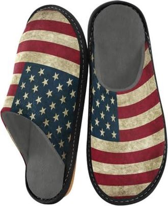 HMZXZ Pantoufles vintage avec drapeau américain pour homme et femme - Chaussons dintérieur pour chambre à coucher, voyage, multicolore, 46/48 EU