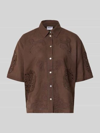 Jake*s Casual Bluse aus Leinen-Baumwoll-Mix mit Motiv-Stitching