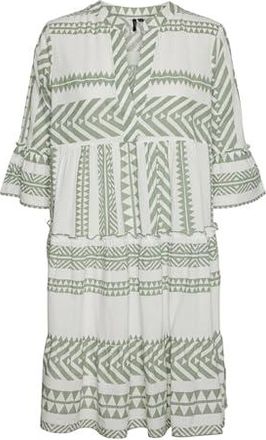 Vero Moda Tunique pour Femme, Blanc Neige/AOP : Ibiza Hedge Green, XS