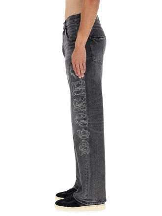 Purple Traced Gothic Wordmark Jeans - Black