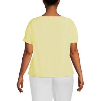 Lands End Leinen/Modal-Shirt mit kurzen Ärmeln, Damen, Größe:52-54 plus, Gelb, Leinen/Baumwolle Modal, by Lands End