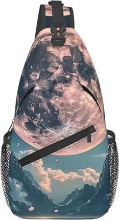 Generic Sac &agrave; dos &agrave; bandouli&egrave;re silencieux en fleurs de cerisier avec la lune pour homme