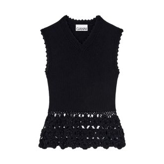 Ganni Weste aus Baumwoll-H&auml;kelarbeit - - Knitwear - Damen - Schwarzk - M